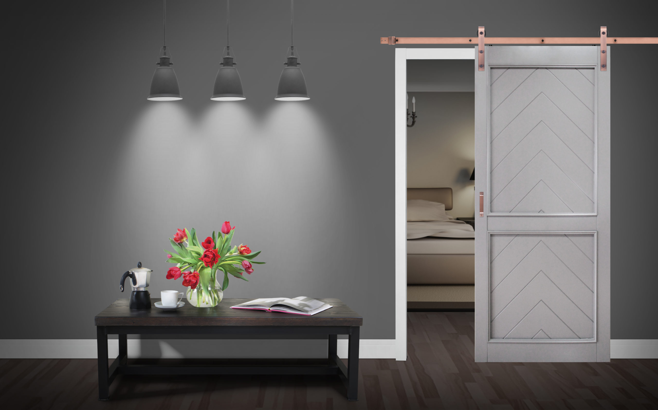 Gatsby Chevron 2-Panel Shaker Design Complete Barn Door Kit with Mix ...