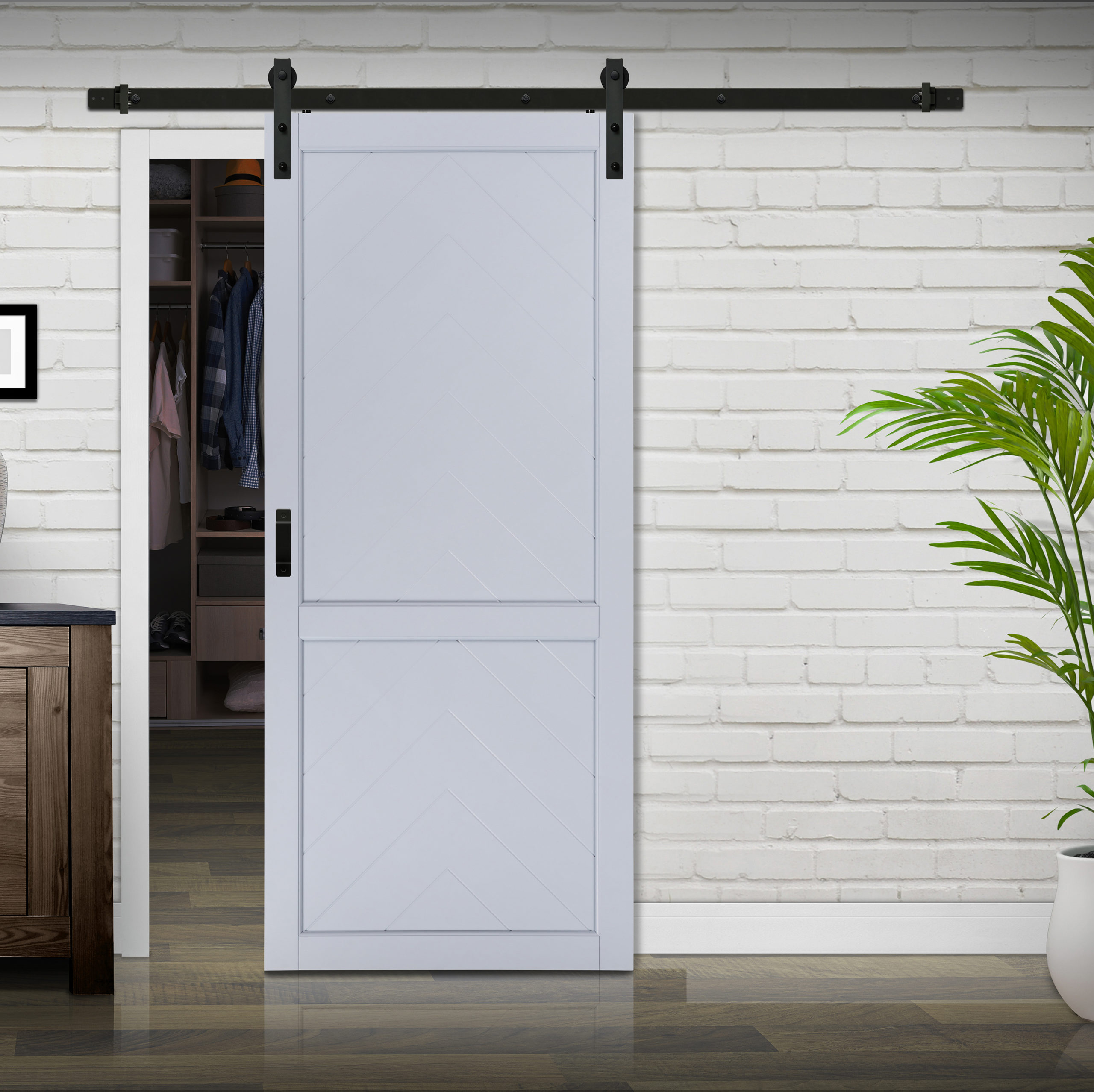 Gatsby Chevron 2-Panel Shaker Design Complete Barn Door Kit with Mix ...